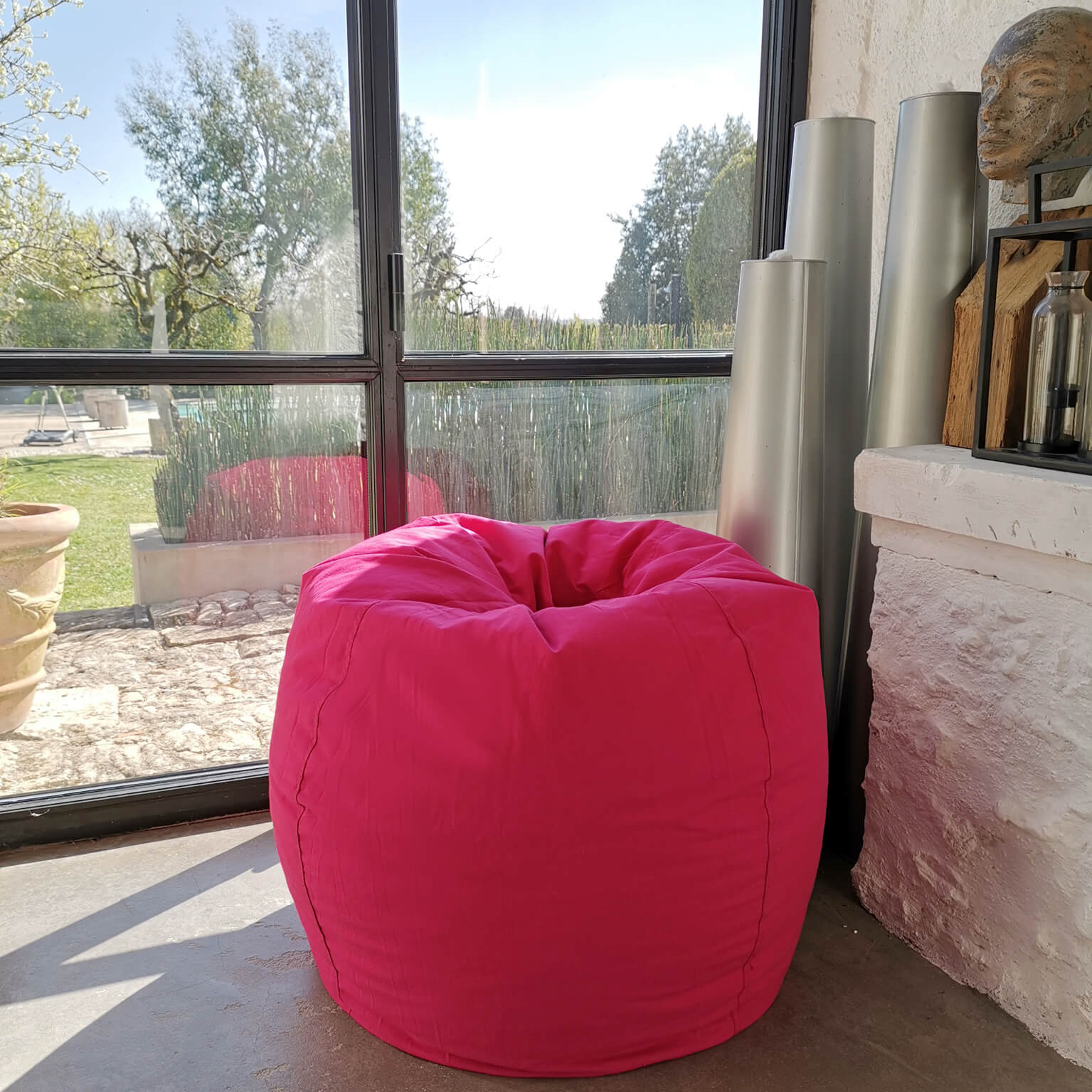 Pouf Poire Coton Sofia Rose Fuchsia - Casa Biloba